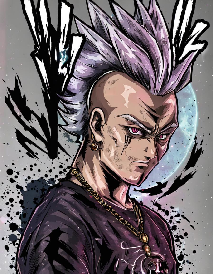 A drawing of a male with a mohawk and a chain around his neck - SeaArt AI