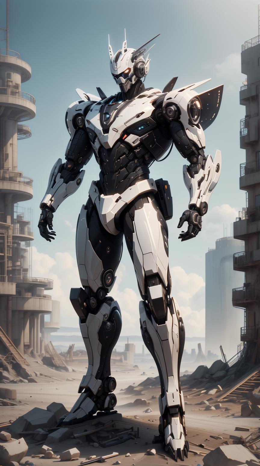 A close up of a robot standing in front of a building - SeaArt AI