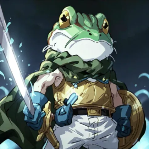Anime character with a sword and a frog on his back - SeaArt AI