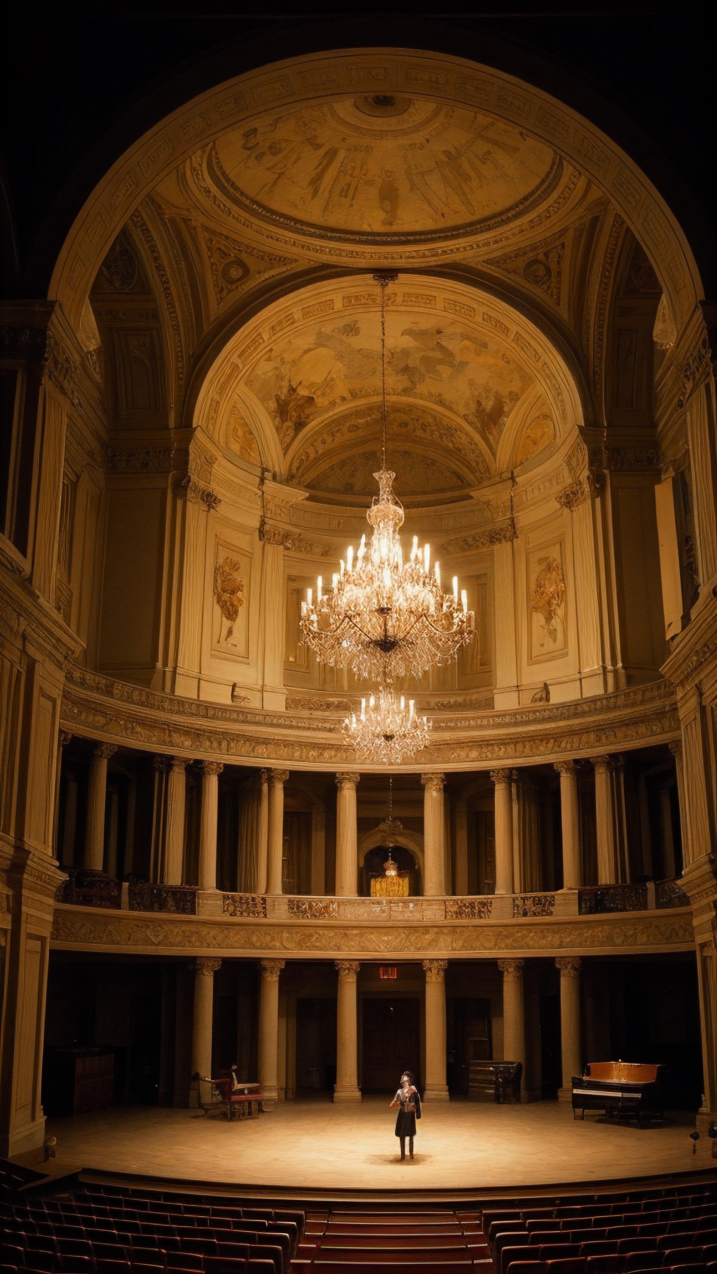 Arafed view of a man standing on stage in a large building - SeaArt AI