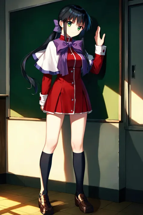 Anime girl in a school uniform standing in front of a chalkboard ...