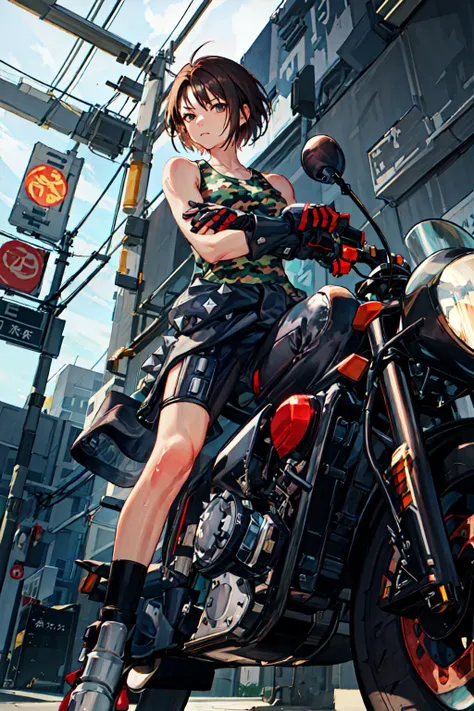Anime girl sitting on a motorcycle in a city street - SeaArt AI