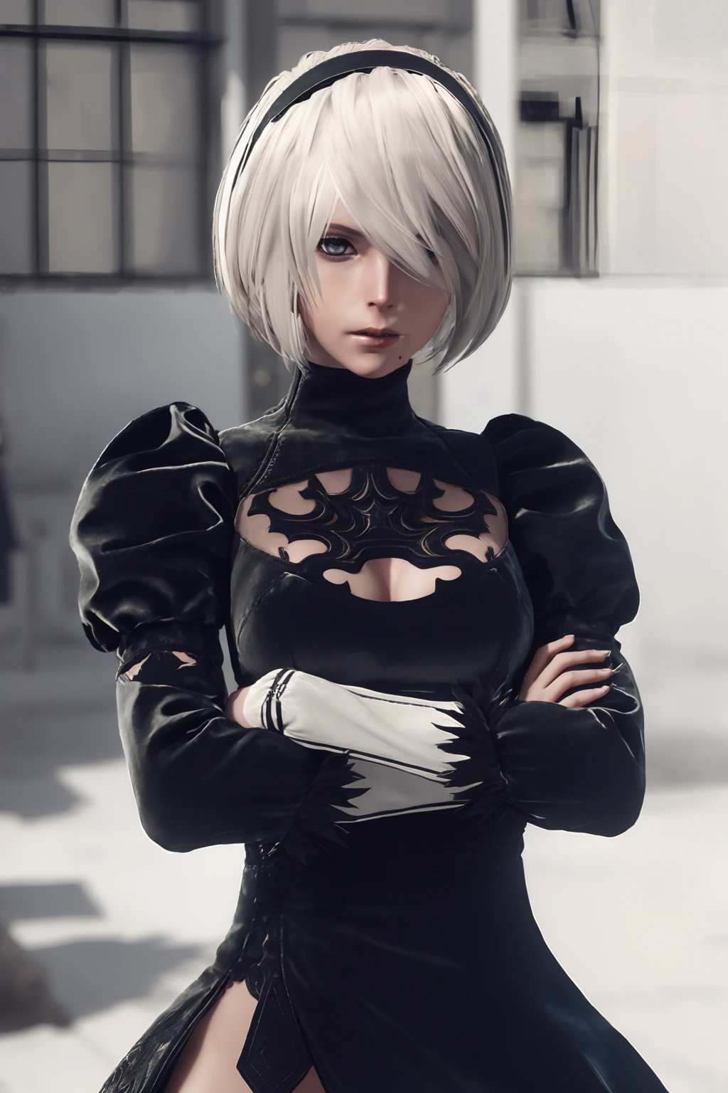 最高品質,傑作,超高解像度,ヨルハ2B, 腕組み, - SeaArt AI