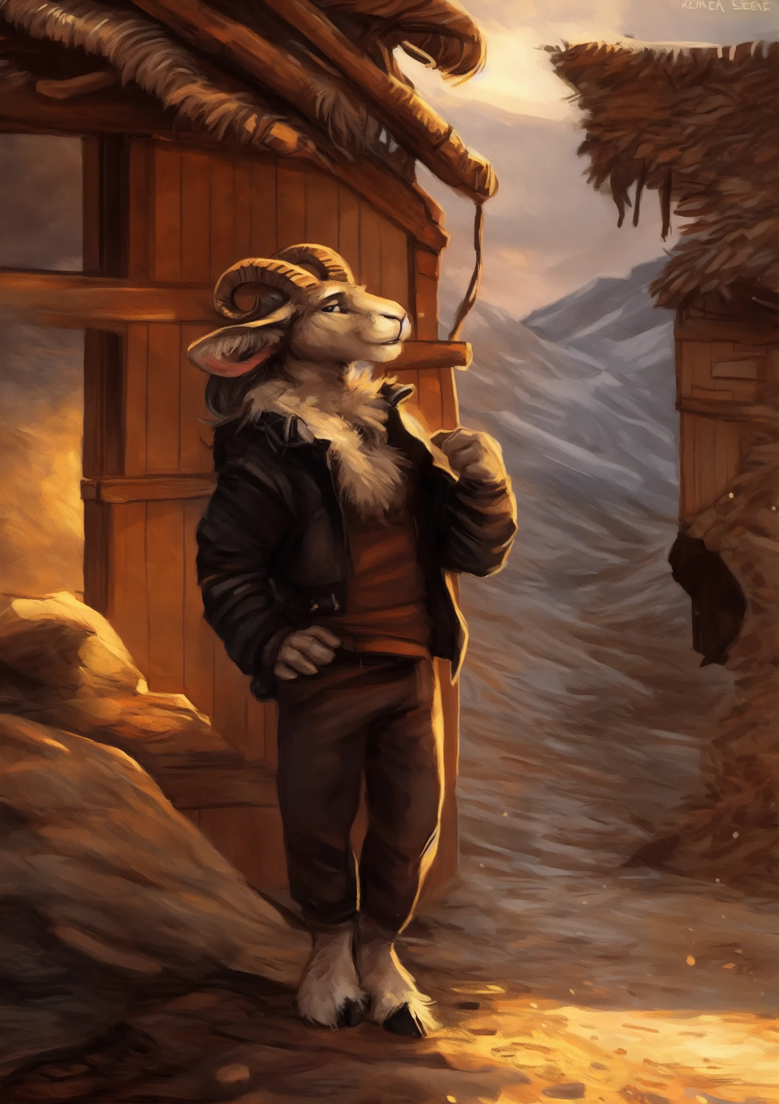 Male, solo, anthro, mammal, goat, caprine, (caprine horn), 2 horns ...