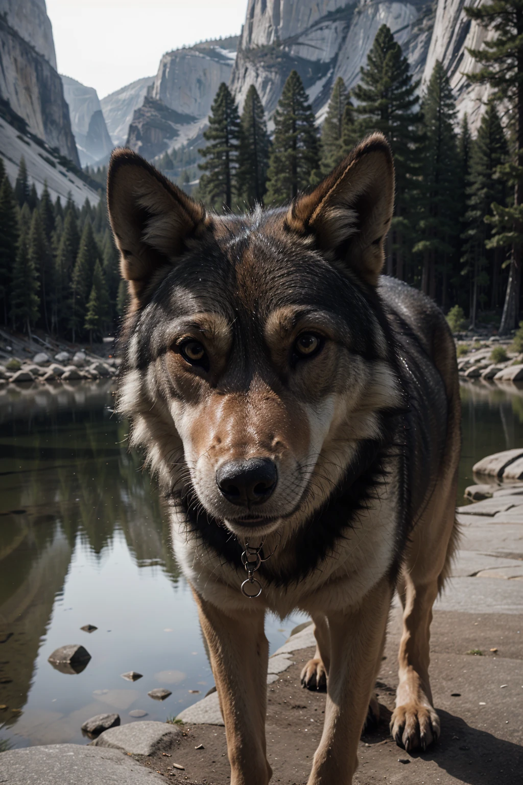 There is a dog that is standing on a rock by the water - SeaArt AI