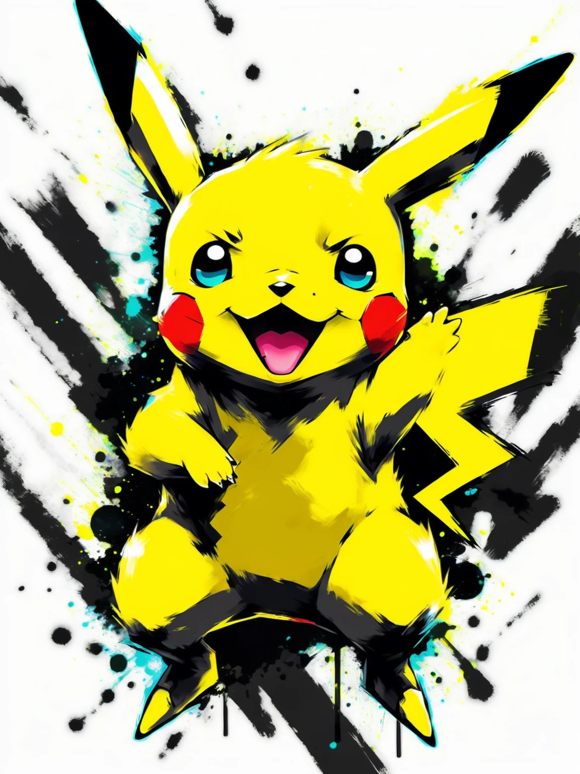 A close up of a cartoon pikachu with a paint splatter - SeaArt AI