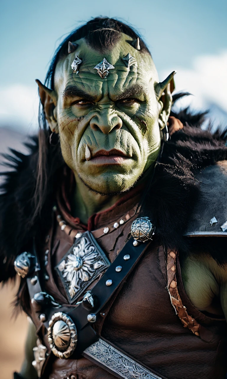 Cinematic photo western fantasy,a fierce orc leader . 35mm photograph ...
