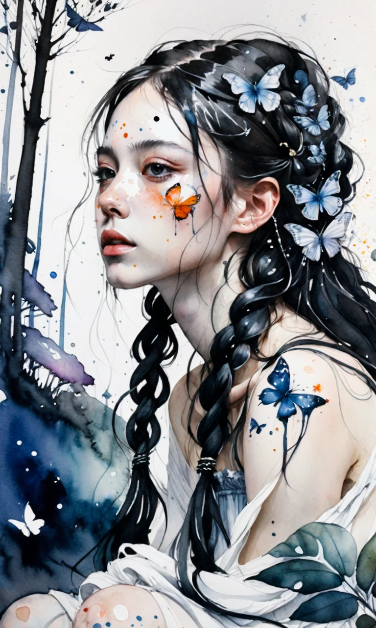 ((watercolor by Agnes Cecile)), painting of a beautiful 20 year old ...