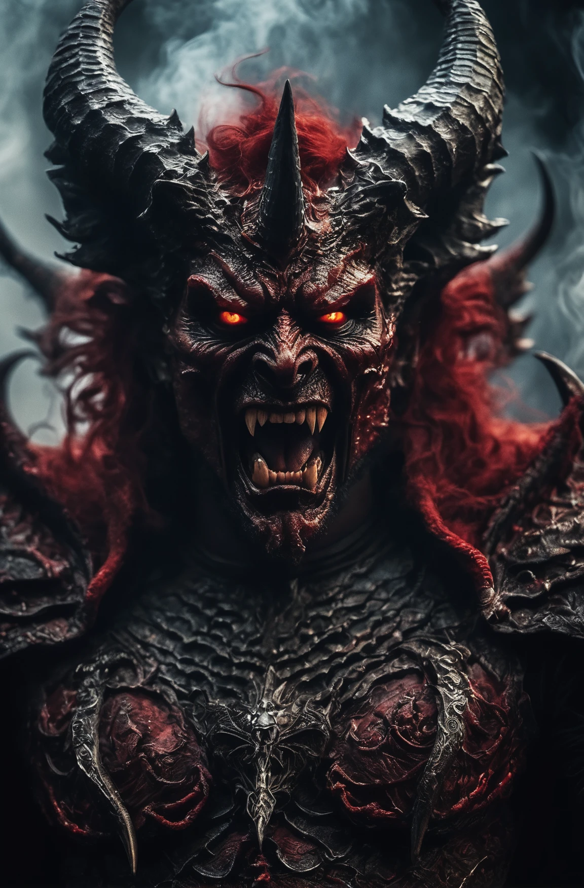 Horror-themed cinematic film still,a horrifying red-skinned male demon ...