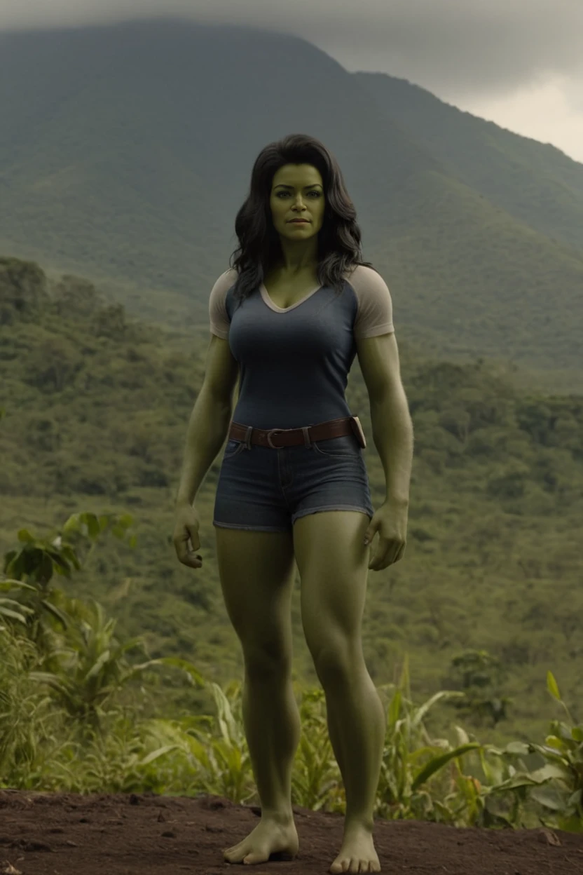 Cinematic film still she-hulk standing up at virunga national park ...