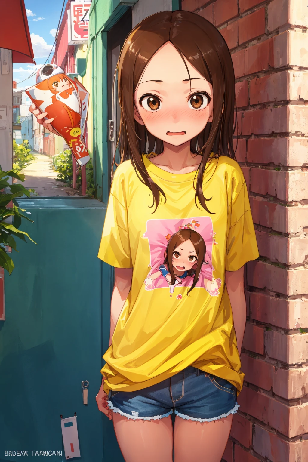 1girl, takagisan, , brown eyes, brown hair, long hair, forehead - SeaArt AI
