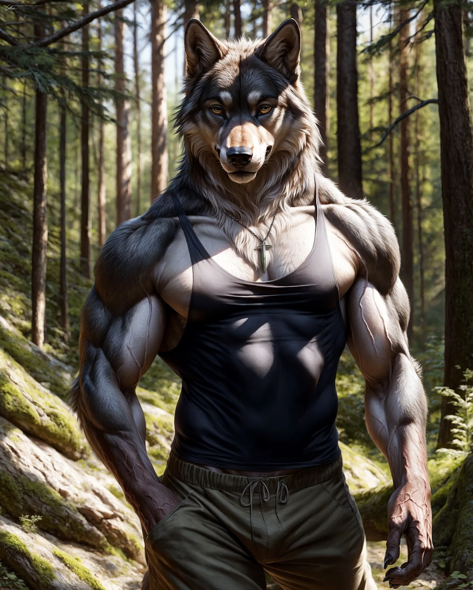 Anthro, wolf, male, seductive pose, adult, veiny muscles, muscular ...