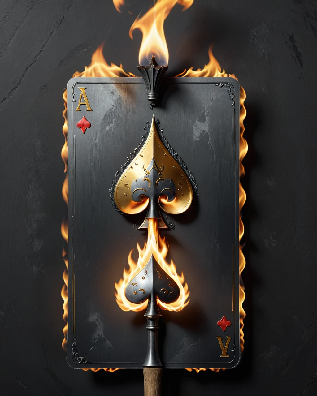Flames are burning from a burning ace of spades on a black background ...