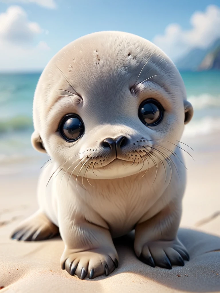 Zhibi, chibi, seal, small seal, chibi seal, cute, on the beach - SeaArt AI