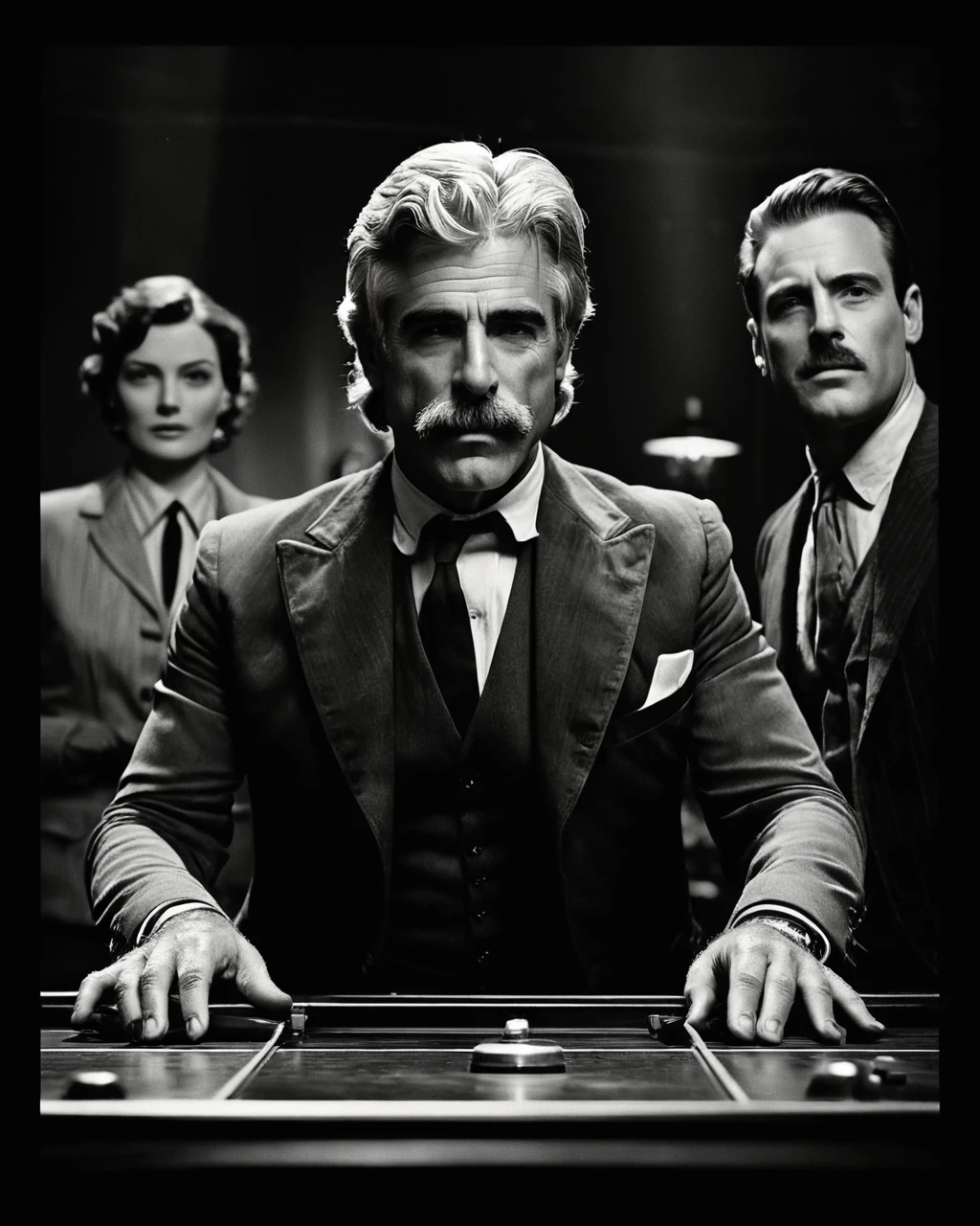 Action shot of , directed by Rian Johnson Monochrome, grayscale - SeaArt AI