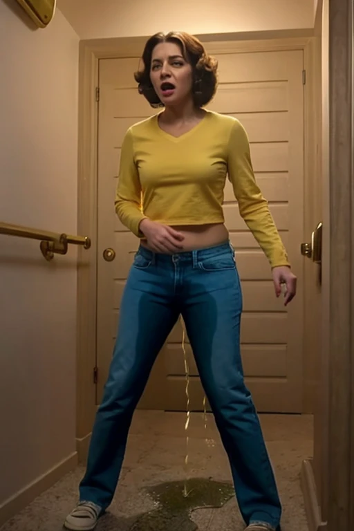 Still from a movie, cinematic, ((peeing self)), (pee), woman - SeaArt AI