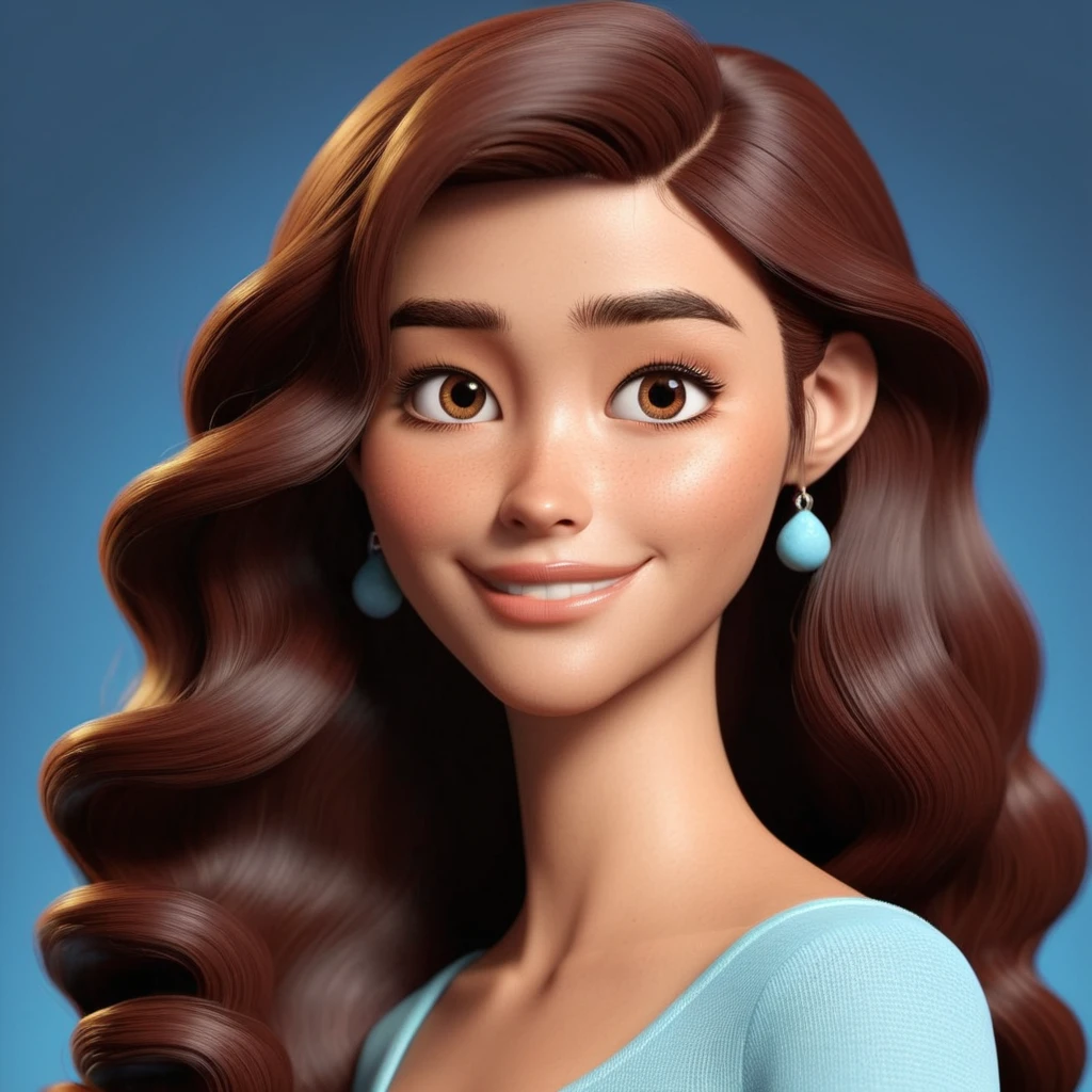 A woman with long wavy hair, Pixar character, ((3D pixar animation ...