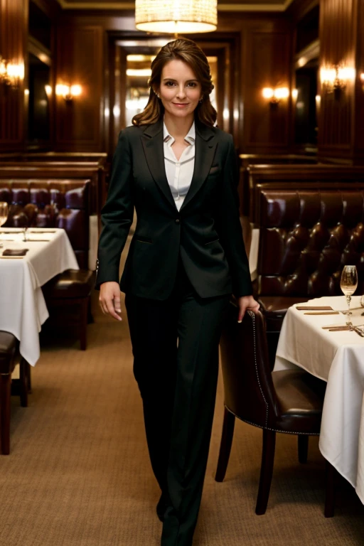 Masterpiece, best quality, detailed face, business suit in a restaurant ...