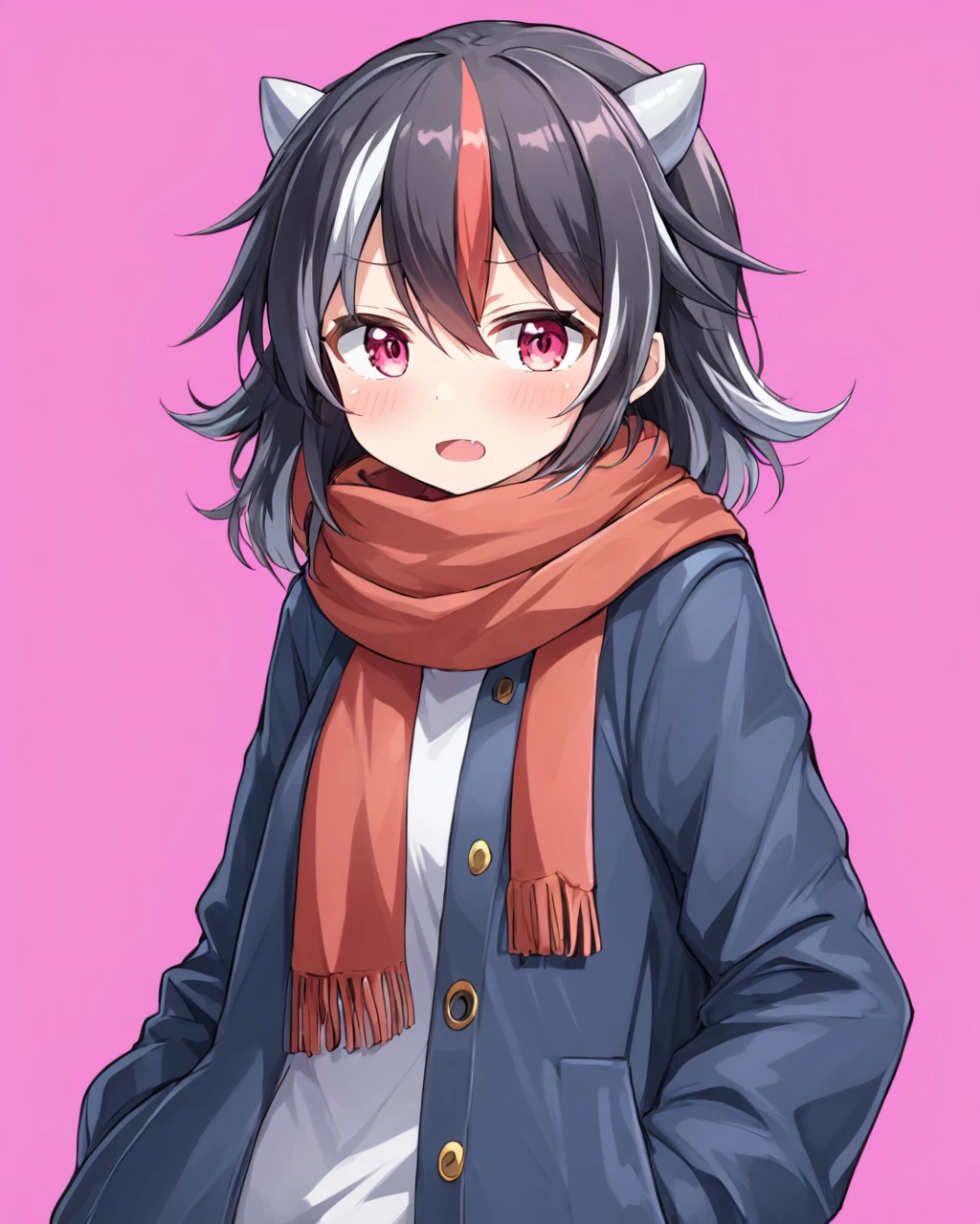 Kijin seija,1girl, solo, horns, blush, fang, hands_in_pockets - SeaArt AI