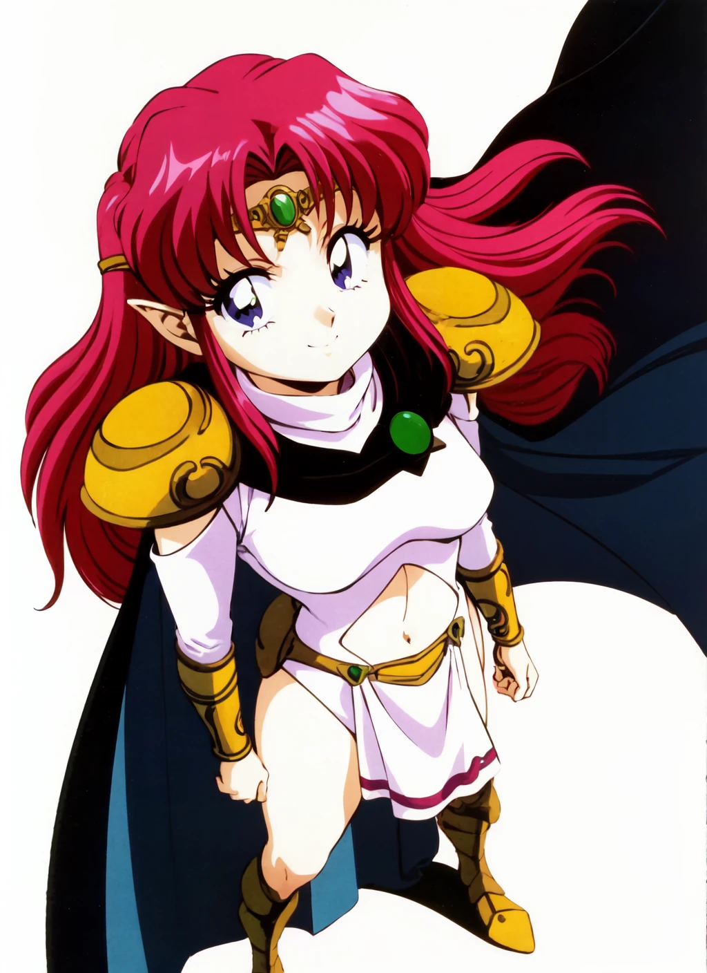 Azalty, 1girl, solo, circlet, cape, shoulder armor, white leotard ...