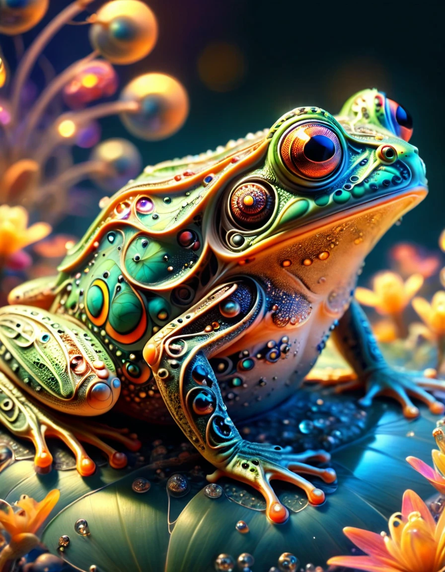 Macro photo, a beautiful frog, glowing lights, beautiful magical ...