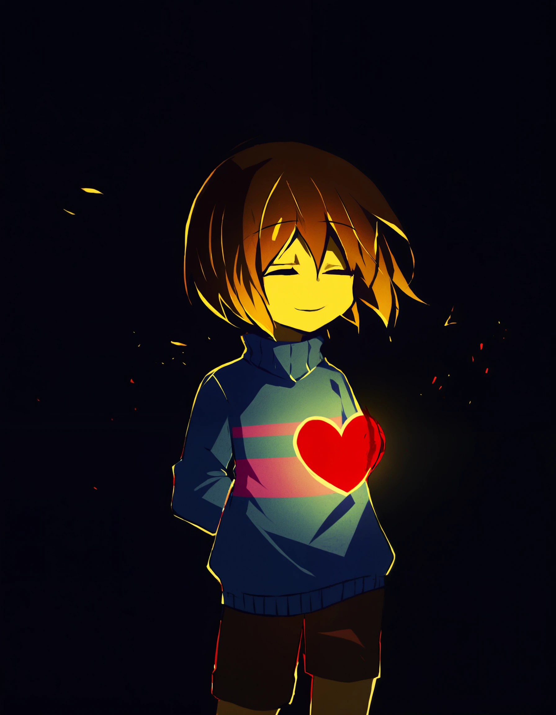 Simple art illustration, 1girl, frisk_(undertale), text "undertale ...