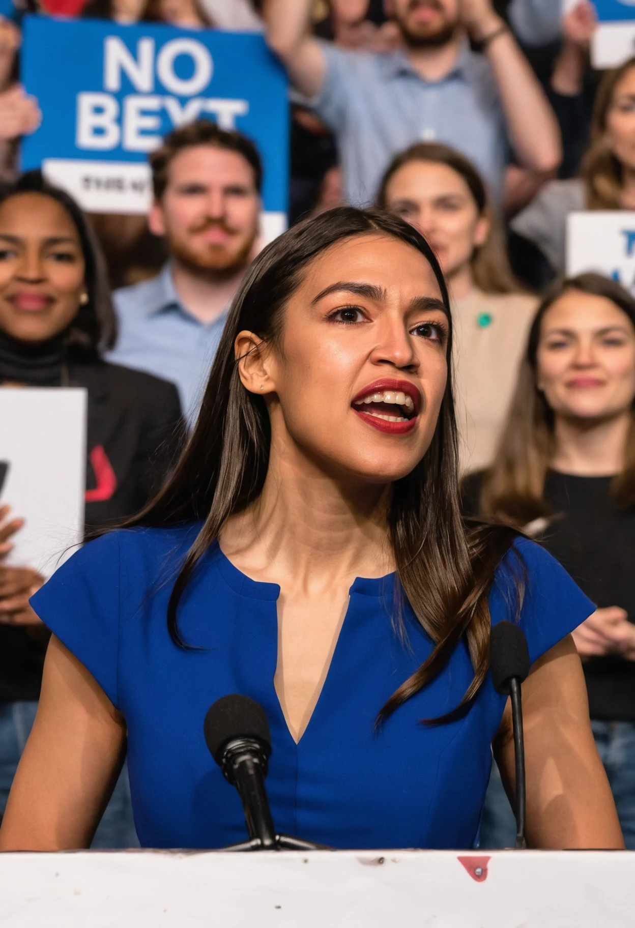 A stunning photo of alexandria_ocasio_cortez giving an impassioned ...