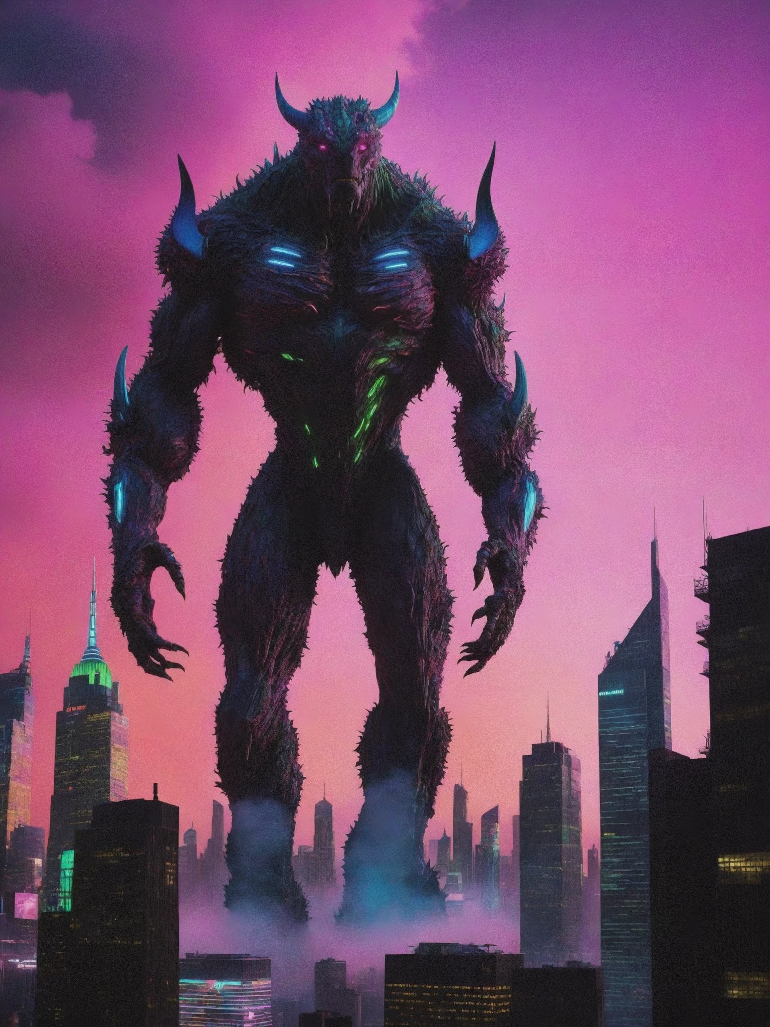 -A surreal movie scene featuring a giant, otherworldly creature ...