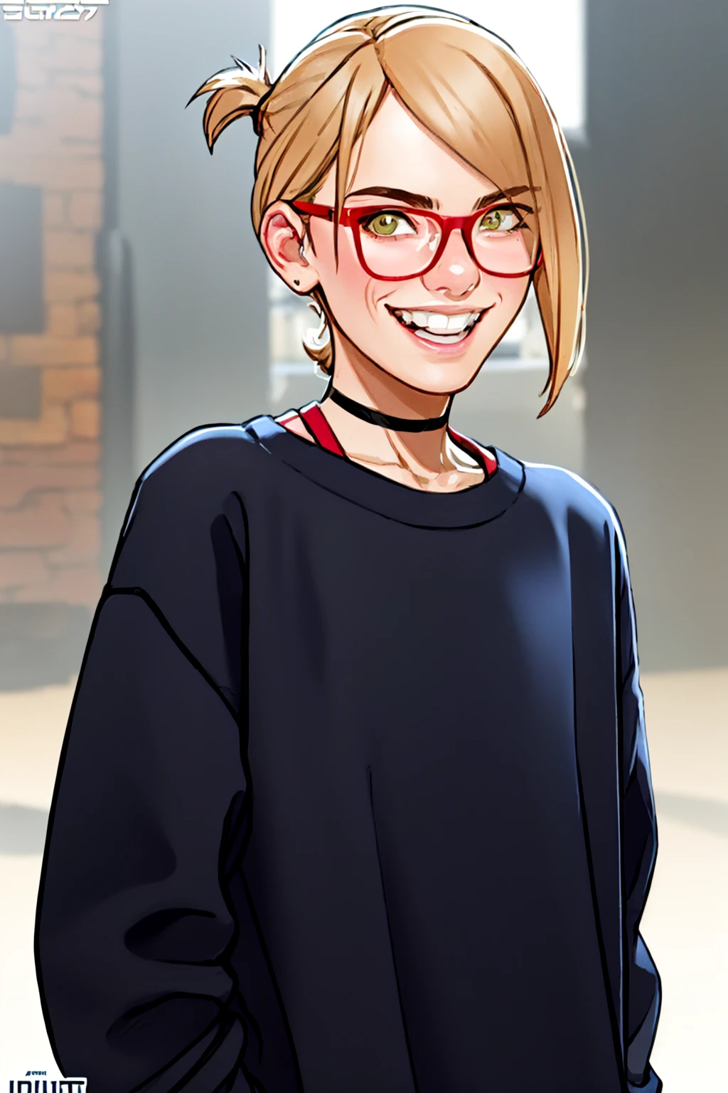 darcy, 1girl,solo, red-framed eyewear, teeth - SeaArt AI