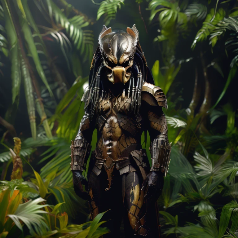 rik, masked predator stands guard in the jungle - SeaArt AI