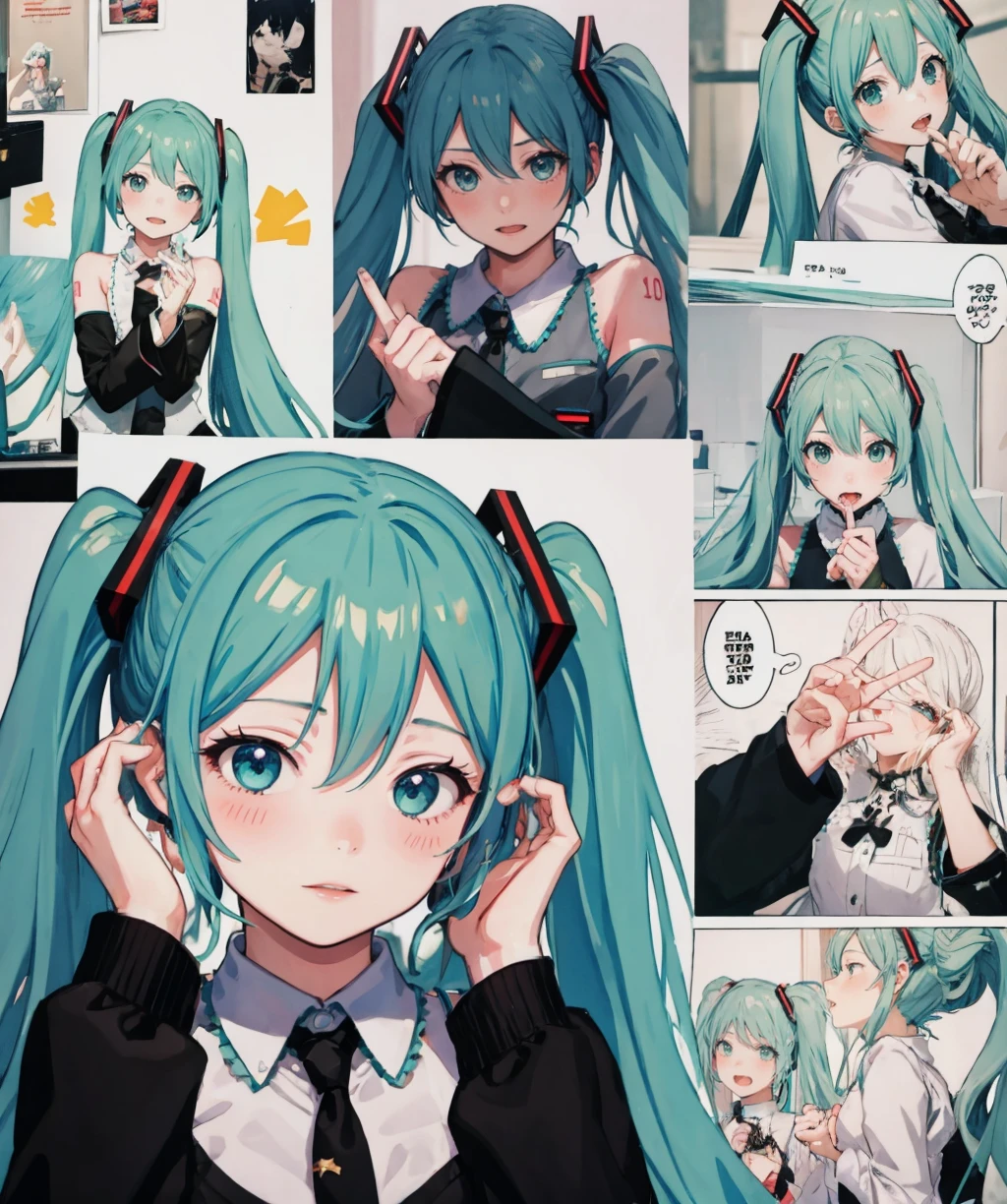 1girl,hatsune miku,multiple views,comic,