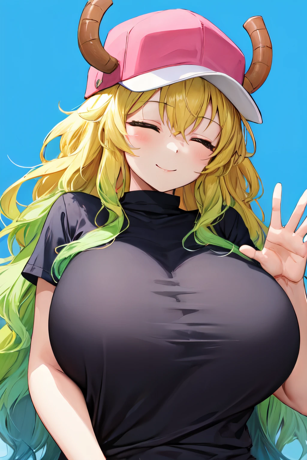 Lucoa maidragon, 1girl, solo, long hair, smile, simple background - SeaArt AI