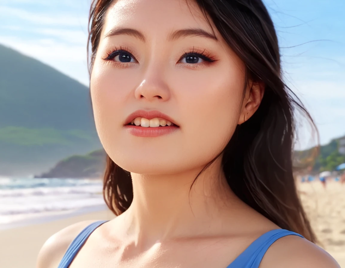 Potasticp, asian, black eyes, thin lips, wide mouth, - SeaArt AI