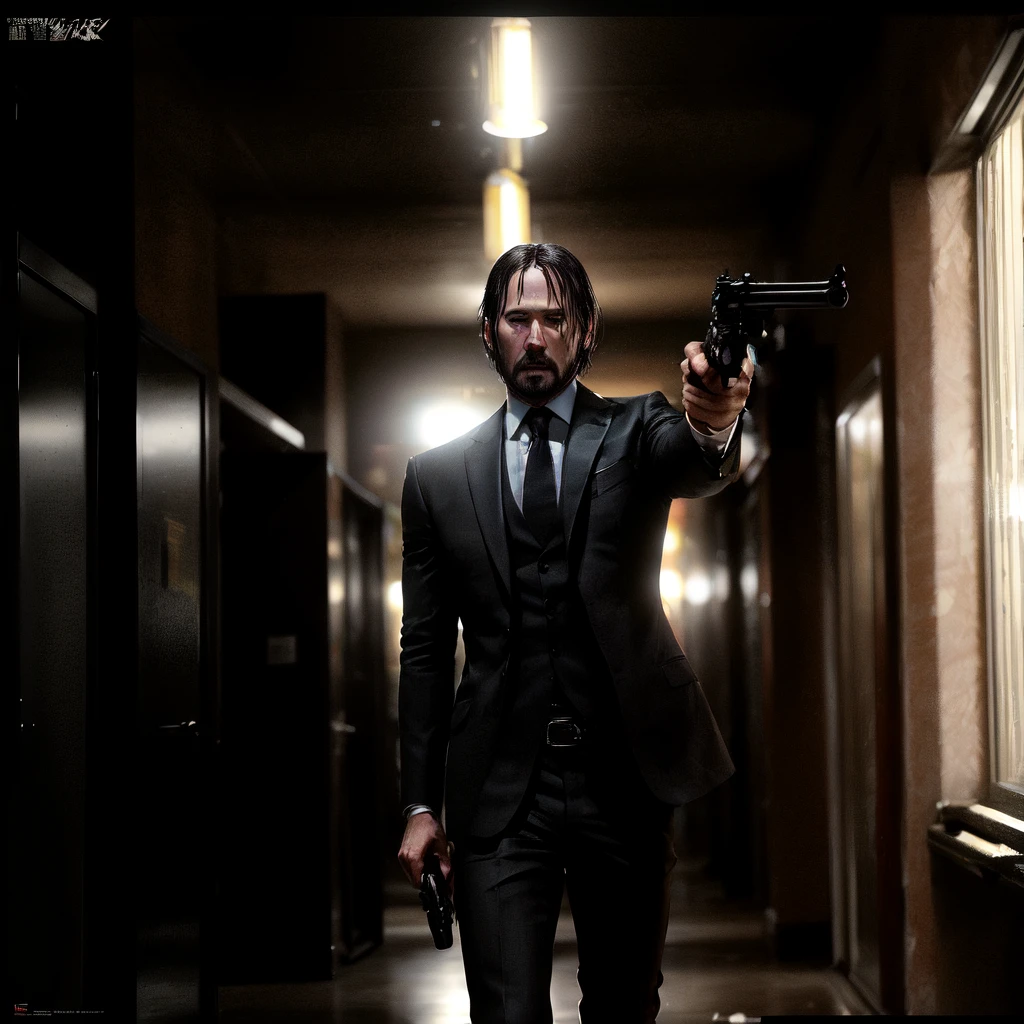 John_wick, black_suit, apartment, solo, aiming, pistol, swm29 - SeaArt AI