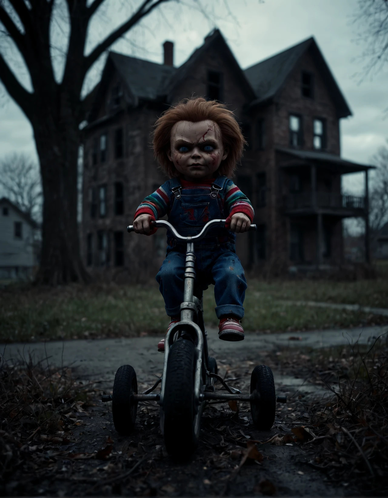 Breathtaking, Chucky the Doll riding on a tricycle through an eerie ...
