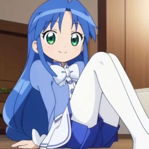 1girl,izumi konata,blue hair,green eyes,ahoge,((chibi))((loli - SeaArt AI