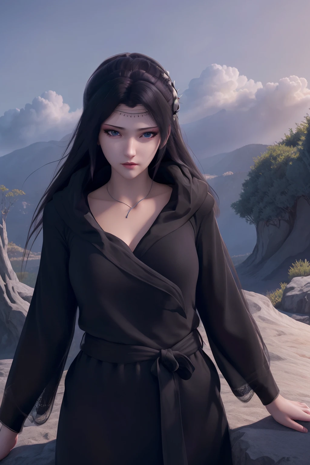 ,yunzhi,black robe,solo,long hair,1girl - SeaArt AI