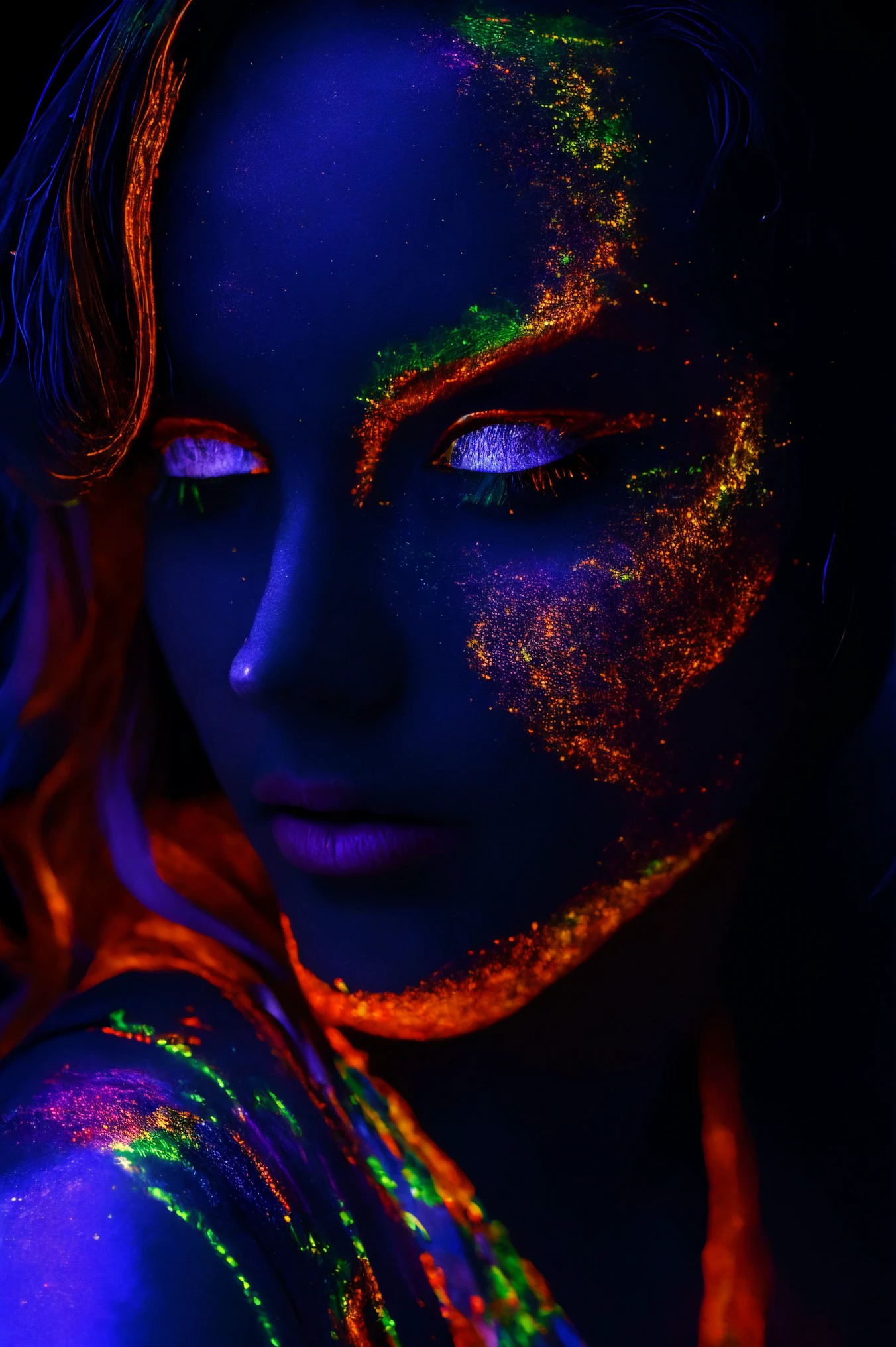 Woman 20 years young face closeup, European, long Orange dress - SeaArt AI