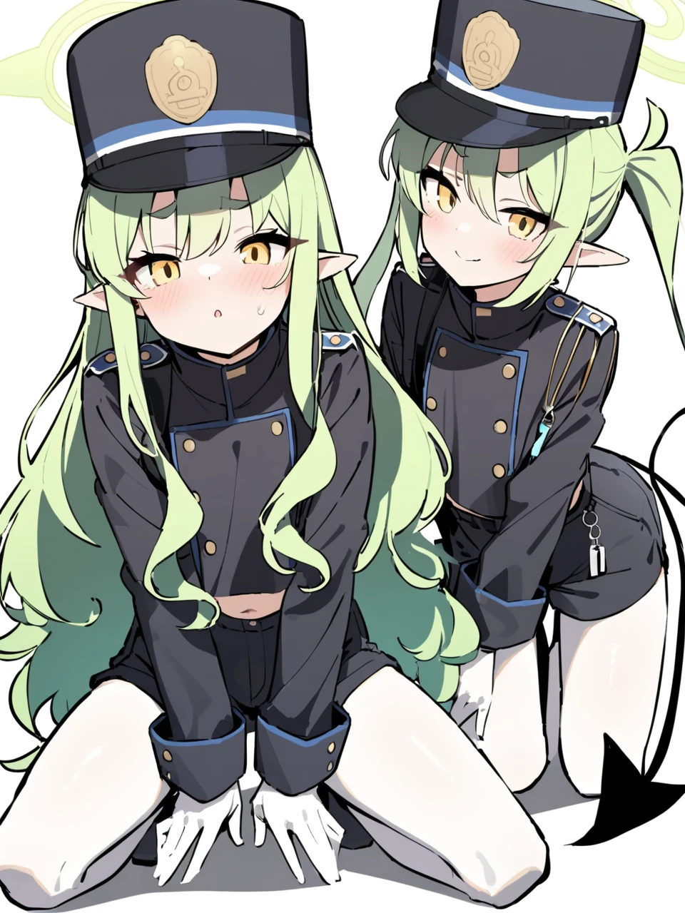 1girl,highlander twintails conductor (blue archive),2girls, pantyhose ...