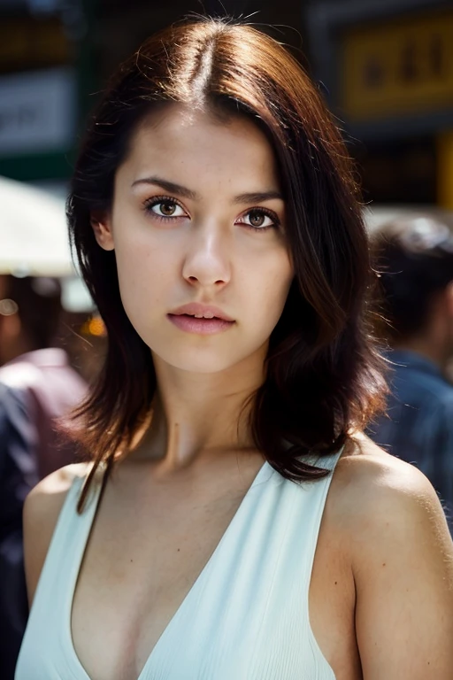, full color portrait of a young woman, in a hokkaido crowded - SeaArt AI
