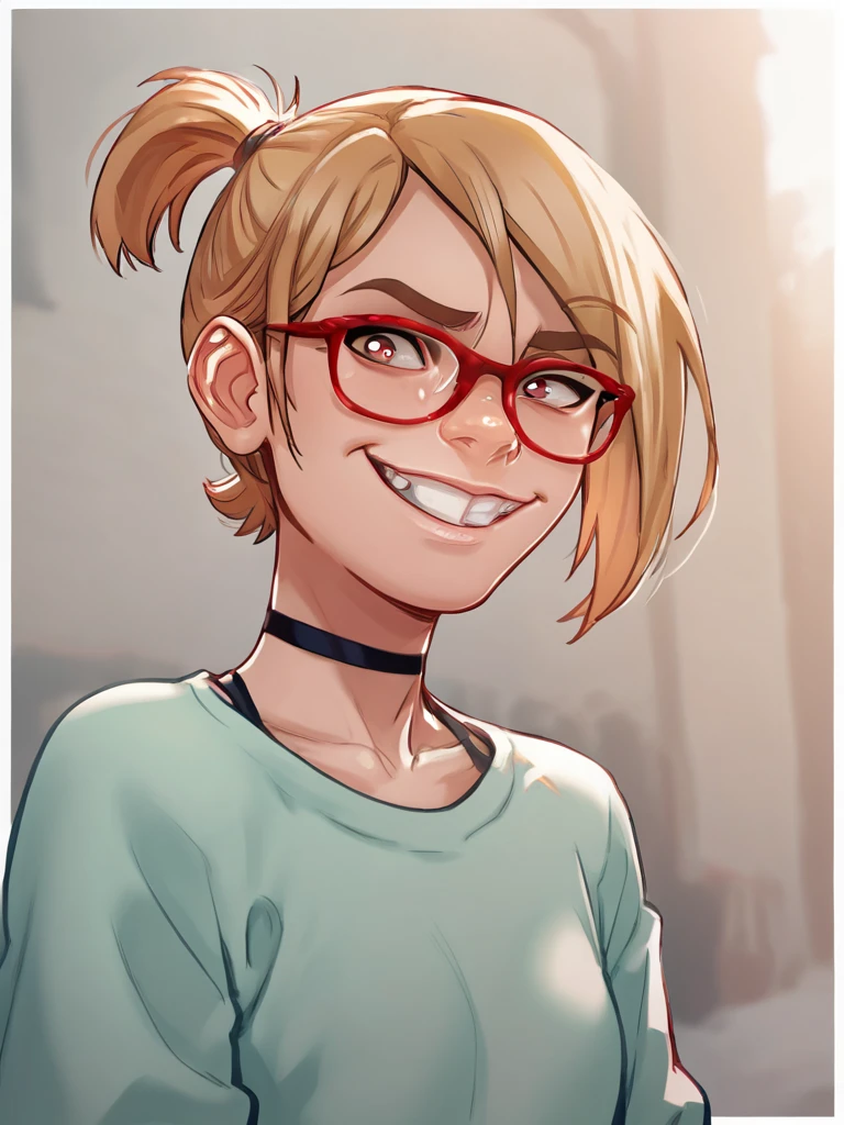 darcy, 1girl, red-framed eyewear, short hair - SeaArt AI