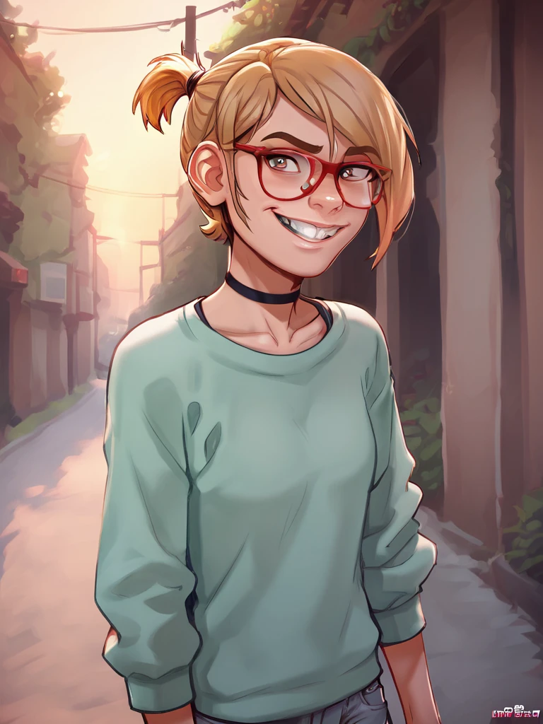 darcy, 1girl, red-framed eyewear, short hair - SeaArt AI