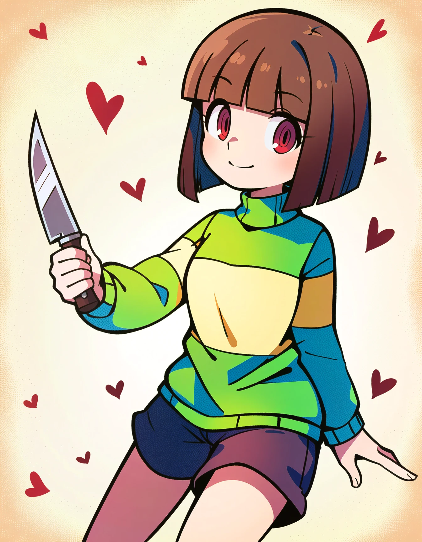 Art illustration, 1girl, anime style, chara_(undertale), smile - SeaArt AI