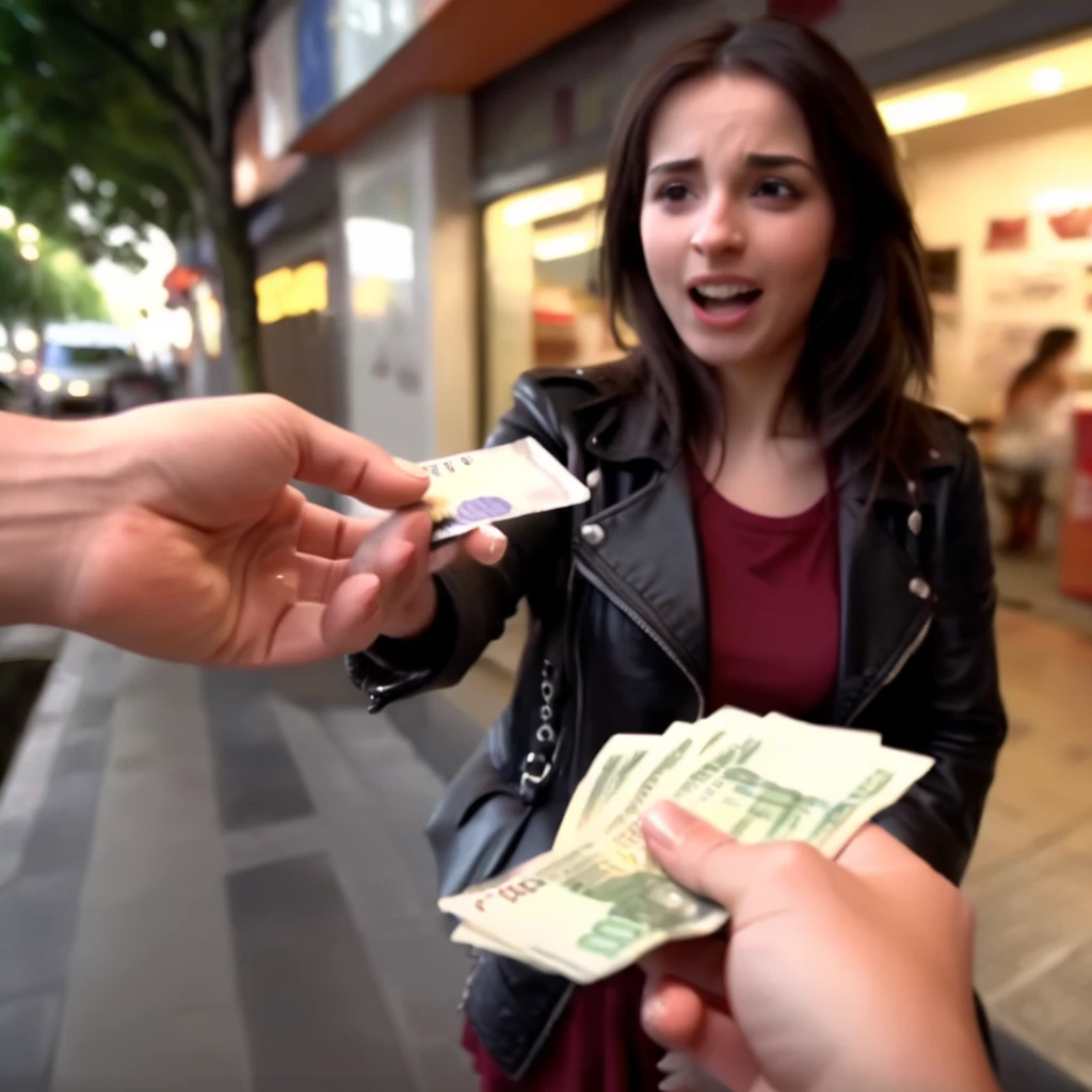 Generate a realistic image of a hand extending out offering cash to a ...