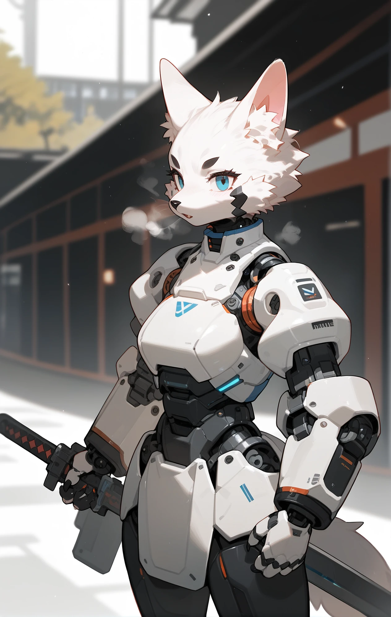 (score_9_up,score_8_up),1girl,solo,furry,machine,steam,holding two ...