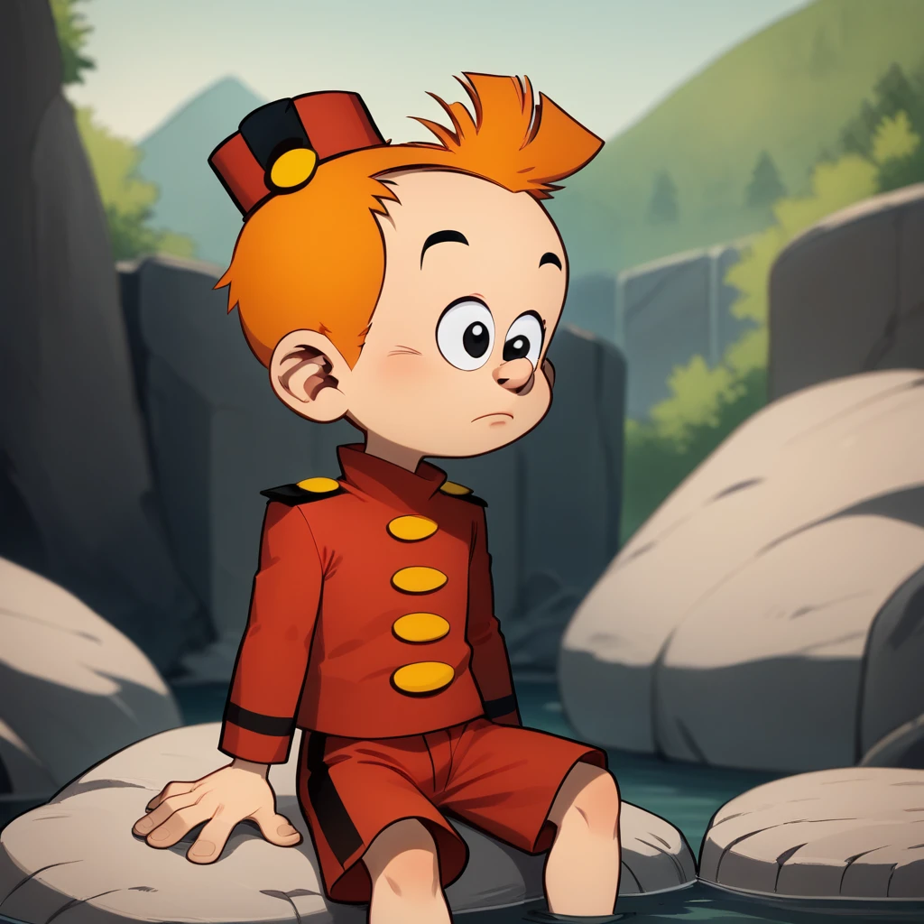 Score_7_up, BREAK, Spirou, solo, 1boy, orange hair, black eyes - SeaArt AI