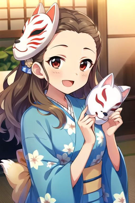 (masterpiece),seki hiromi, long hair, brown hair, red eyes, wavy hair ...