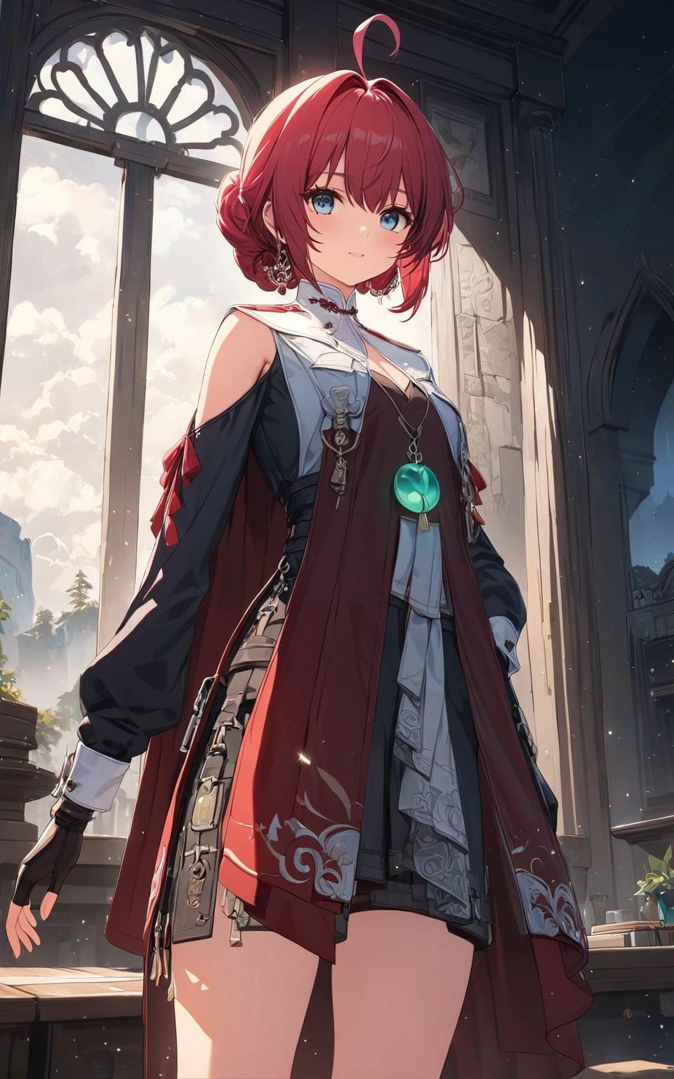 girl, correct anatomy, cute, red short hair, ahoge - SeaArt AI