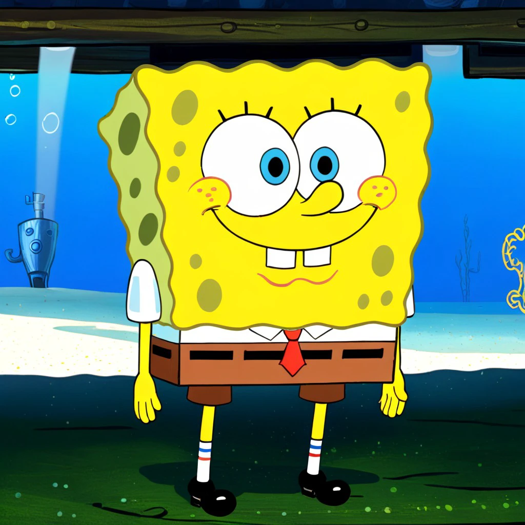 Spongebob, standing, smiling,