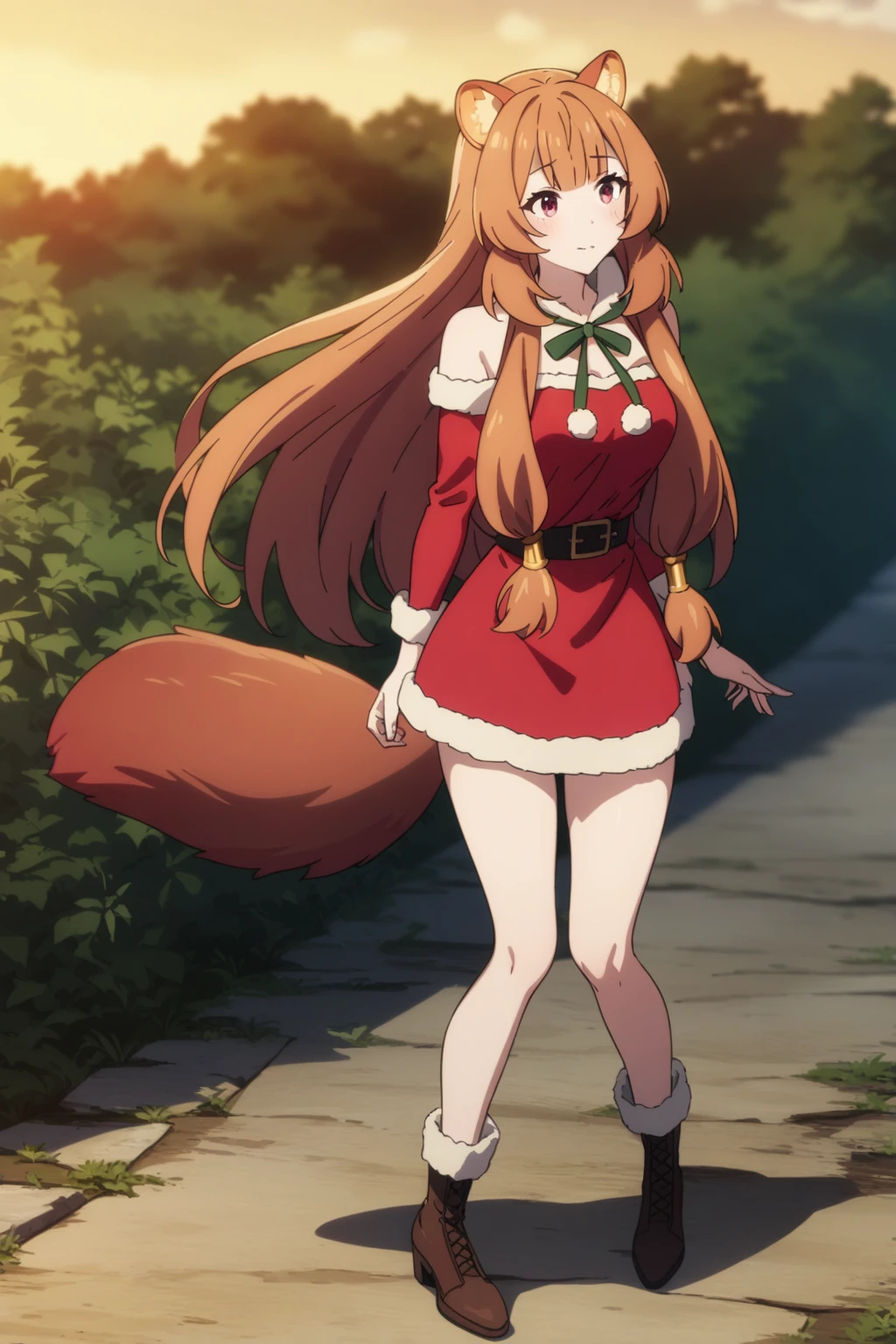 Santa costume, tny-raphtalia, raccoon tail, (full body), solo - SeaArt AI